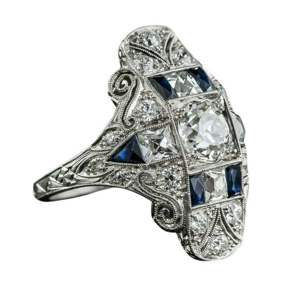 Jewelry | Vintage Sterling Silver Blue Sapphire Antique Art Deco Ring ...